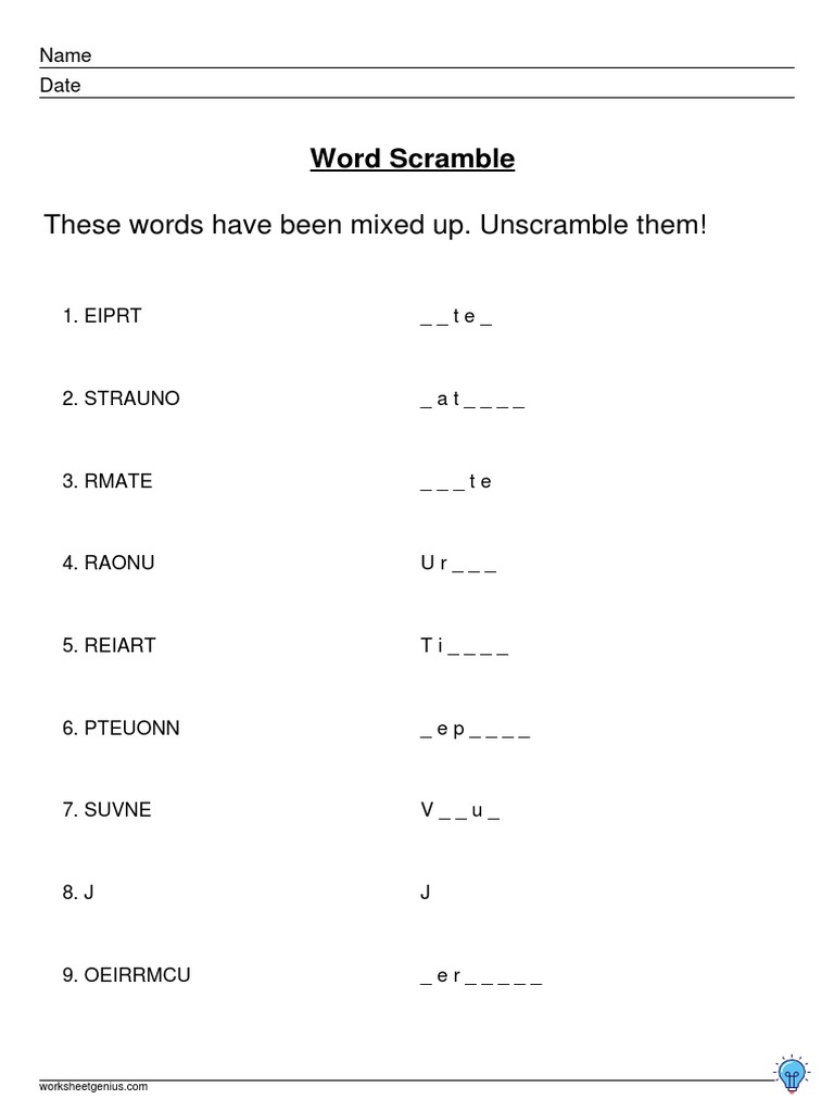 Word Scramble: These Words Have Been Mixed Up. Unscramble Them! | PDF