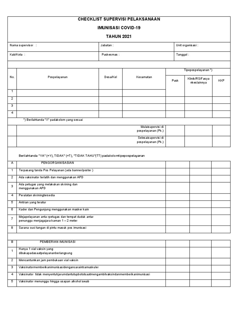5.ceklis Monitoring Dan Evaluasi Vaksinasi COVID-19 | PDF