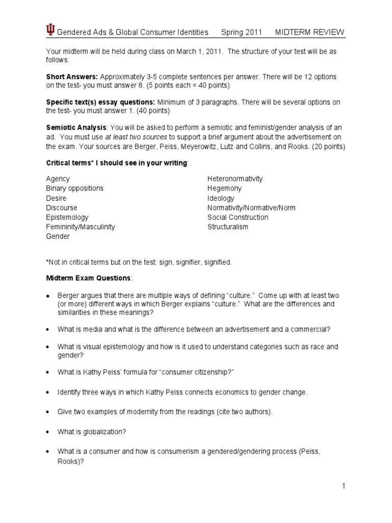 Midterm Review Sheet Pdf Femininity Gender