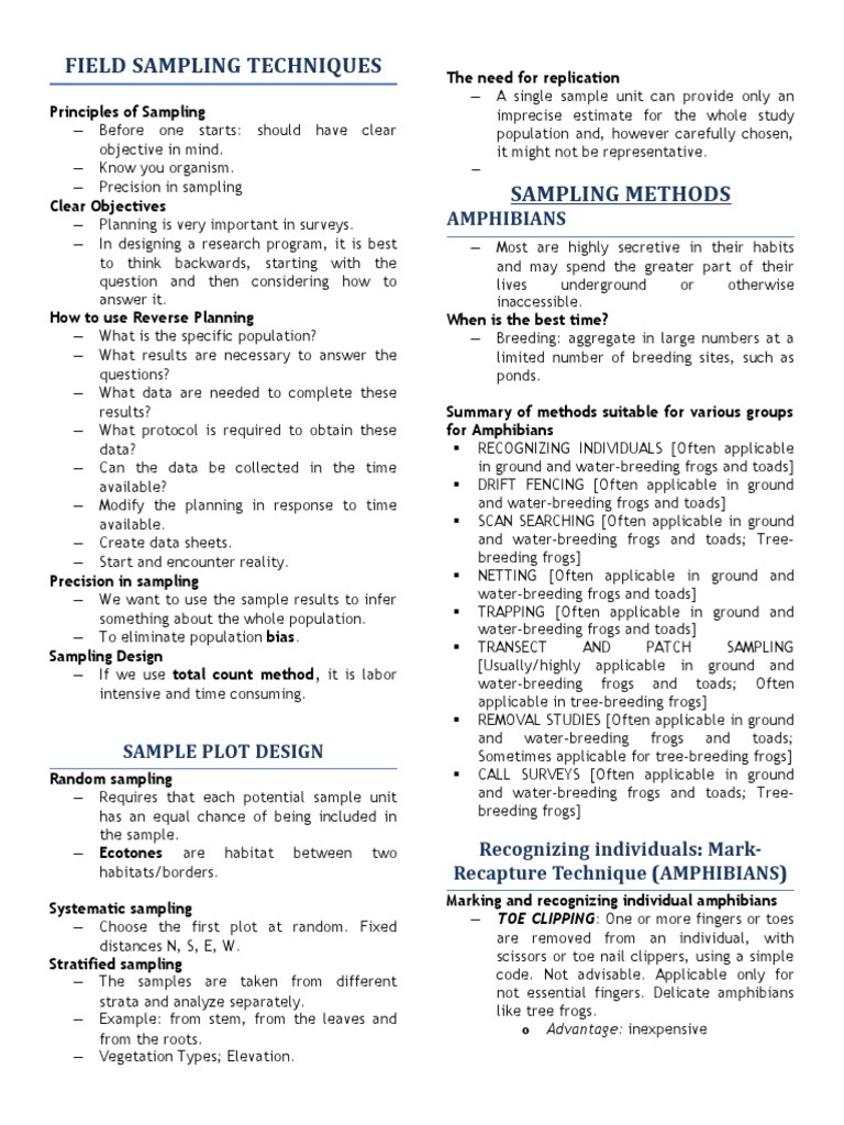 Field Sampling Techniques | PDF | Sampling (Statistics) | Frog