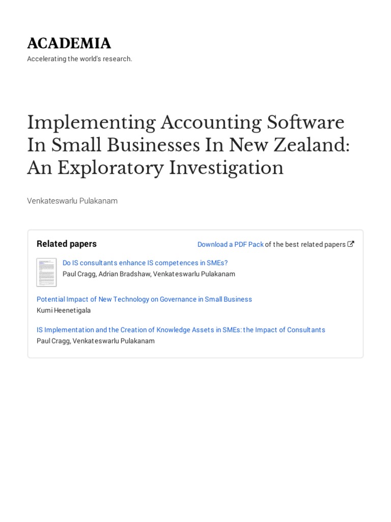 IMPLEMENTING ACCOUNTING SOFTWARE IN SMALL BUSINESSES IN NEW ZEALAND - AN EXPLORATORY ...