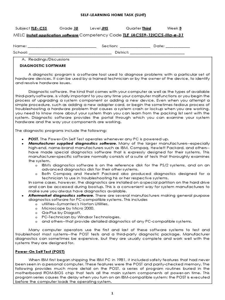 Competency Code Tle - Iacss9-12Iccs-Iiia-E-31: Self-Learning Home Task ...