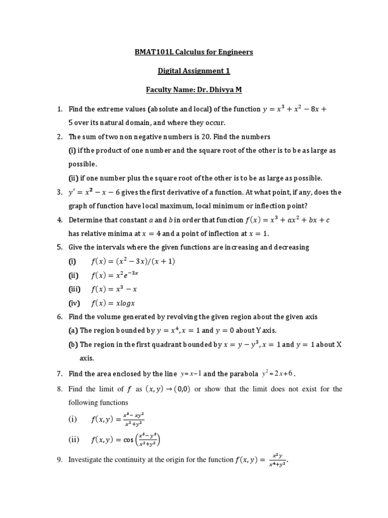 Digital Assignment 1 Fall 2021-22 | PDF | Maxima And Minima | Analysis