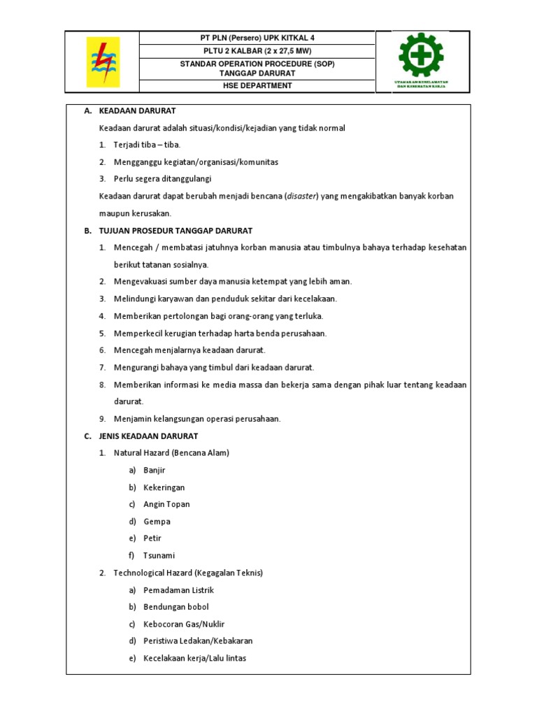 SOP Tanggap Darurat | PDF