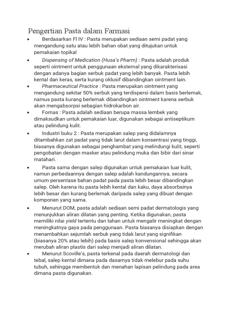 Definisi dan Karakteristik Pasta Farmasi | PDF | Kesehatan Holistik