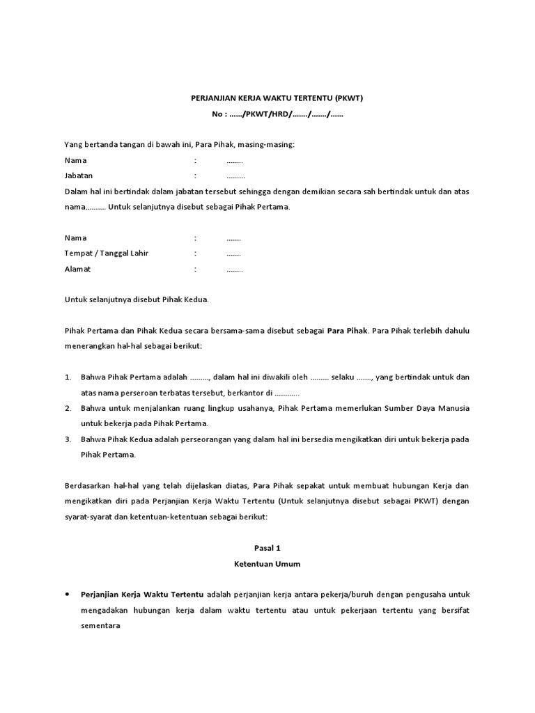 Draft PKWT | PDF | Bisnis | Hukum