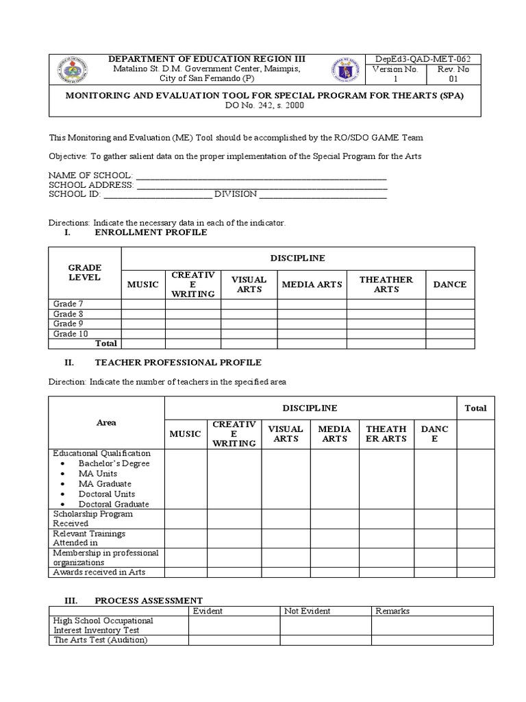 SPA TOOL Raw | PDF | Teachers | Monitoring And Evaluation