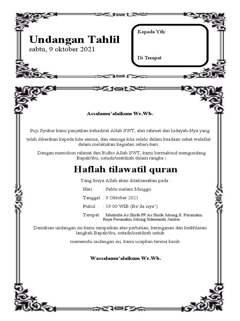 Undangan Haflah Tilawatil Quran 2021 | PDF