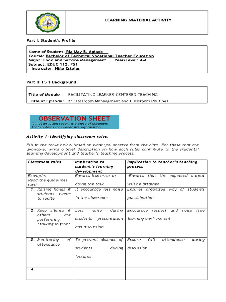 M2 Ep1 Activity Sheet 2 | PDF | Teachers | Learning