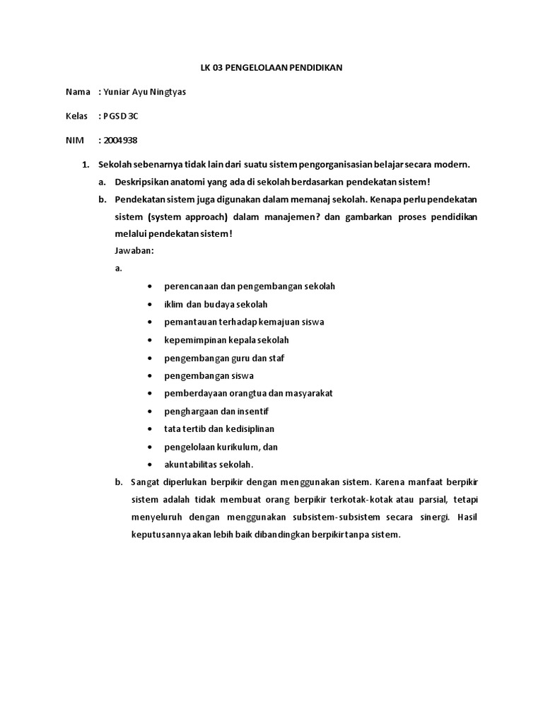 Yuniar Ayu N - 2004938 - PGSD 3C - LK 3 | PDF | Karier & Perkembangan