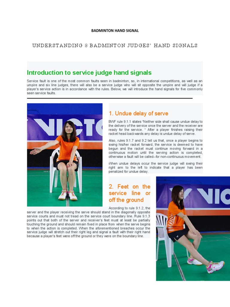 Badminton Judges' Hand Signals Explained | PDF | Sports | Athletic Sports