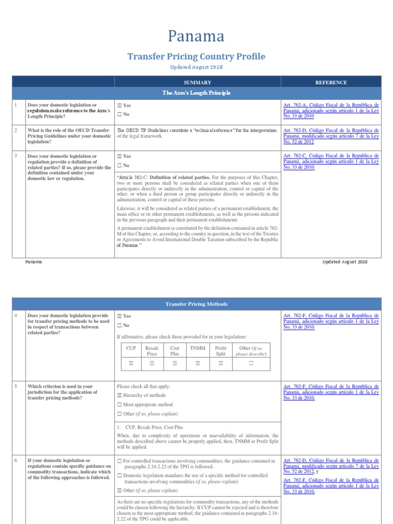 Panama: Transfer Pricing Country Profile | PDF | Public Finance | Economies