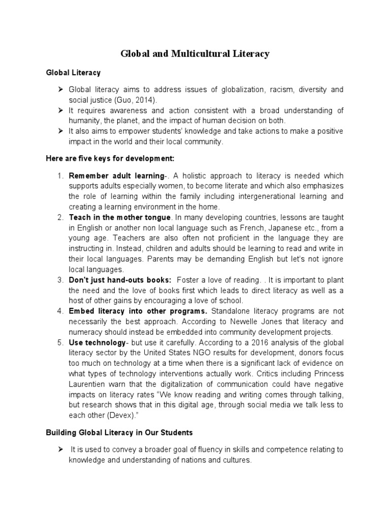 Global and Multicultural Literacy | PDF | Literacy | Multiculturalism