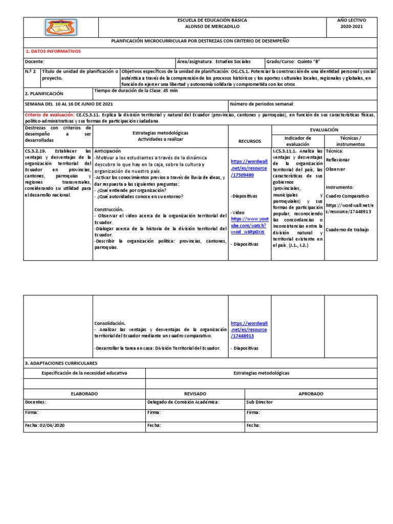Formato Plan de Clase | PDF | Evaluación | Planificación