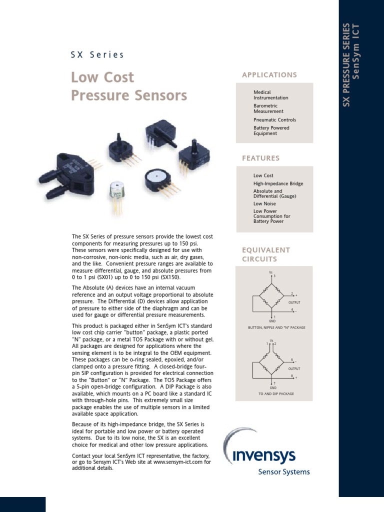 Pressure Sensor Datasheet | Pressure Measurement | Electrical Engineering