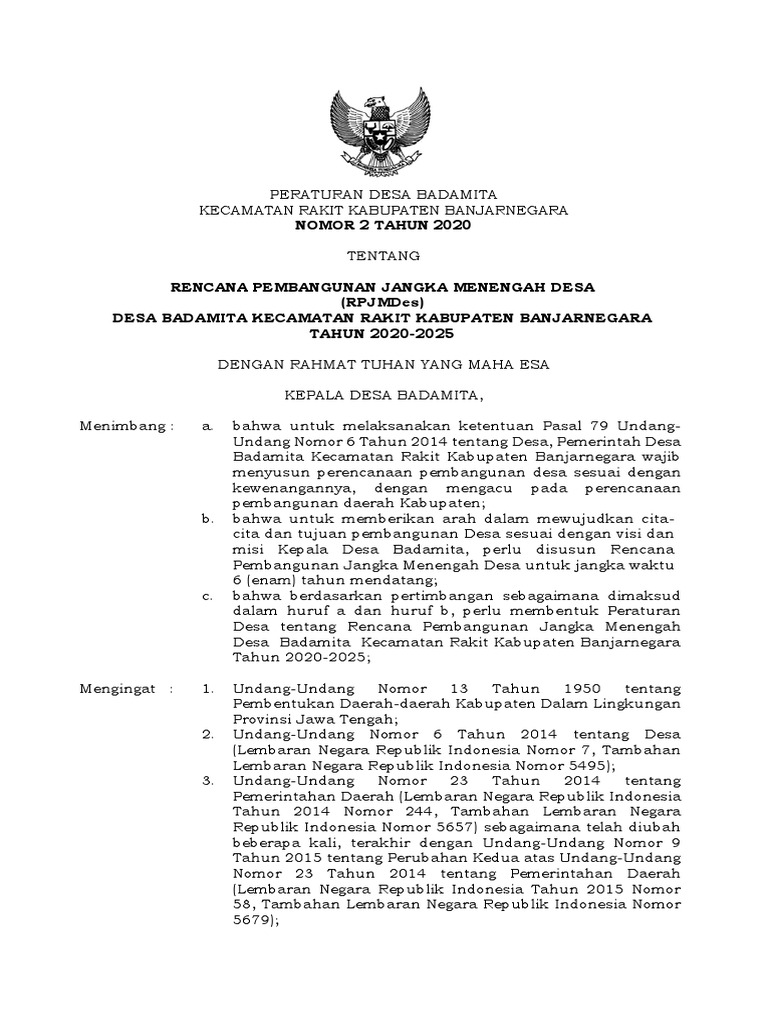 RPJMDes 2020-2025 | PDF | Pengelolaan Keuangan & Uang