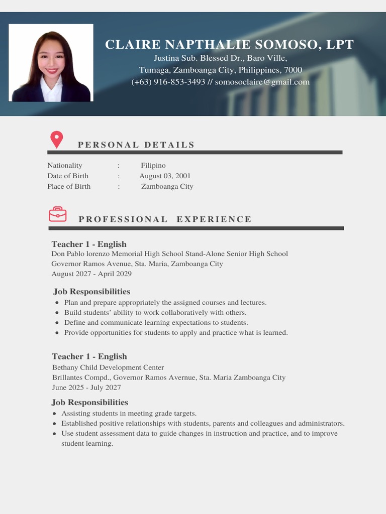 Example of Teacher's Curriculum Vitae | PDF | Differentiated ...