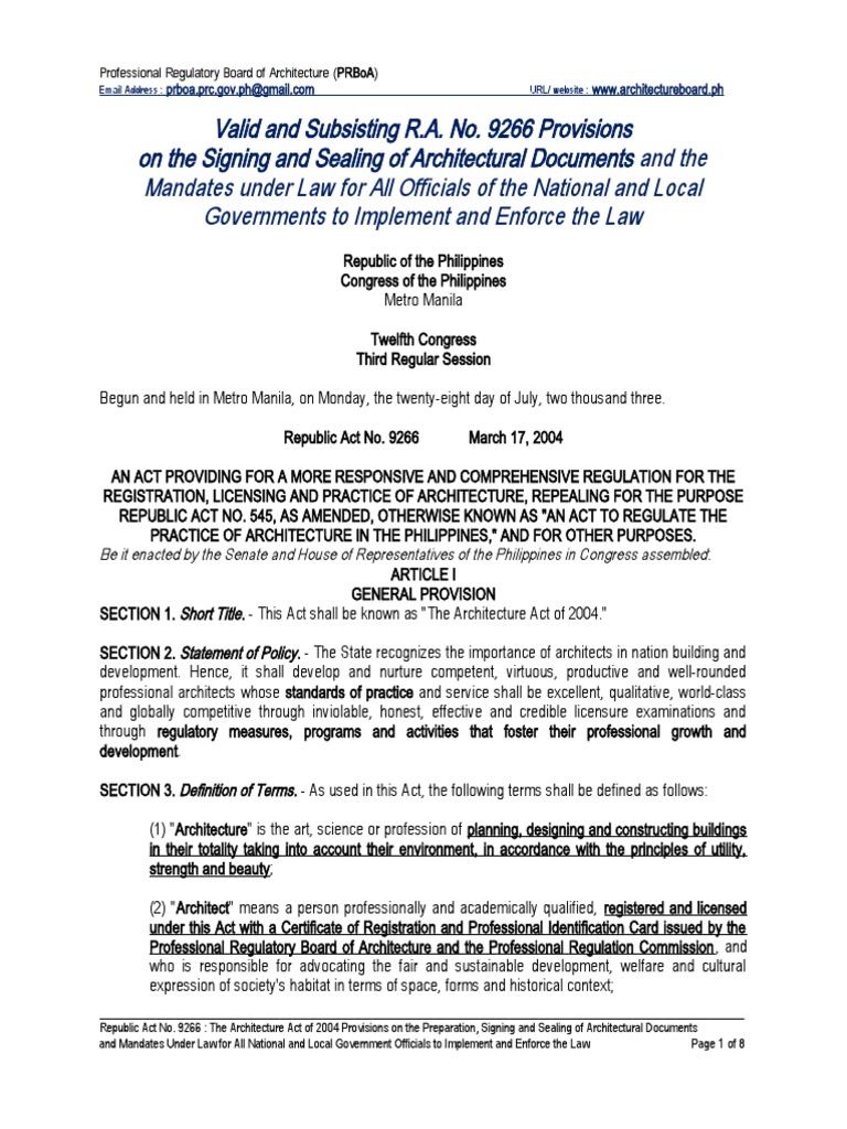 Overview of PRBoA and Architecture Act | PDF | Architect | Licensure