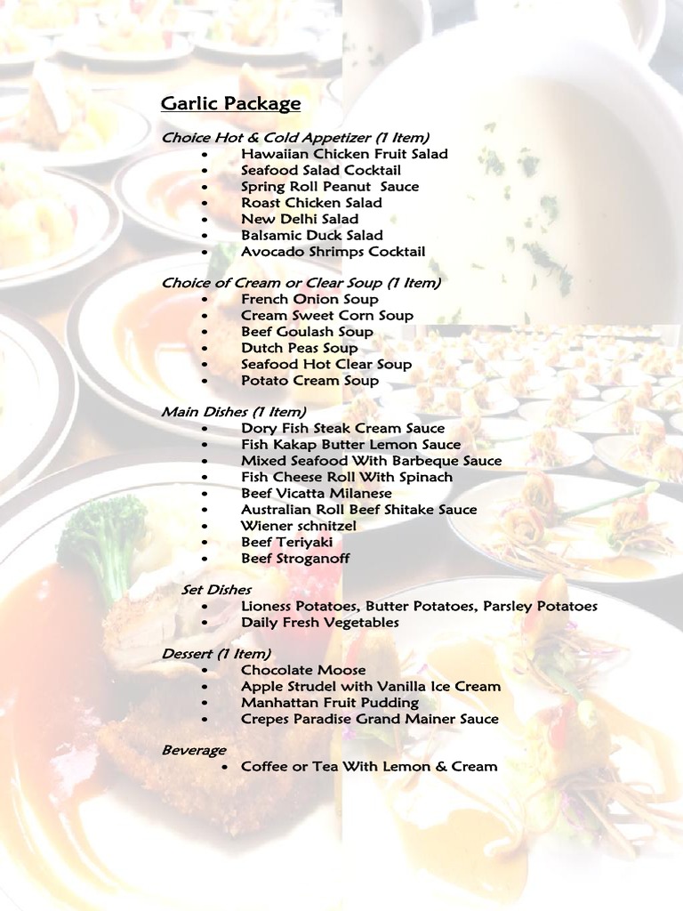 Garlic Package: Choice Hot & Cold Appetizer (1 Item) | PDF