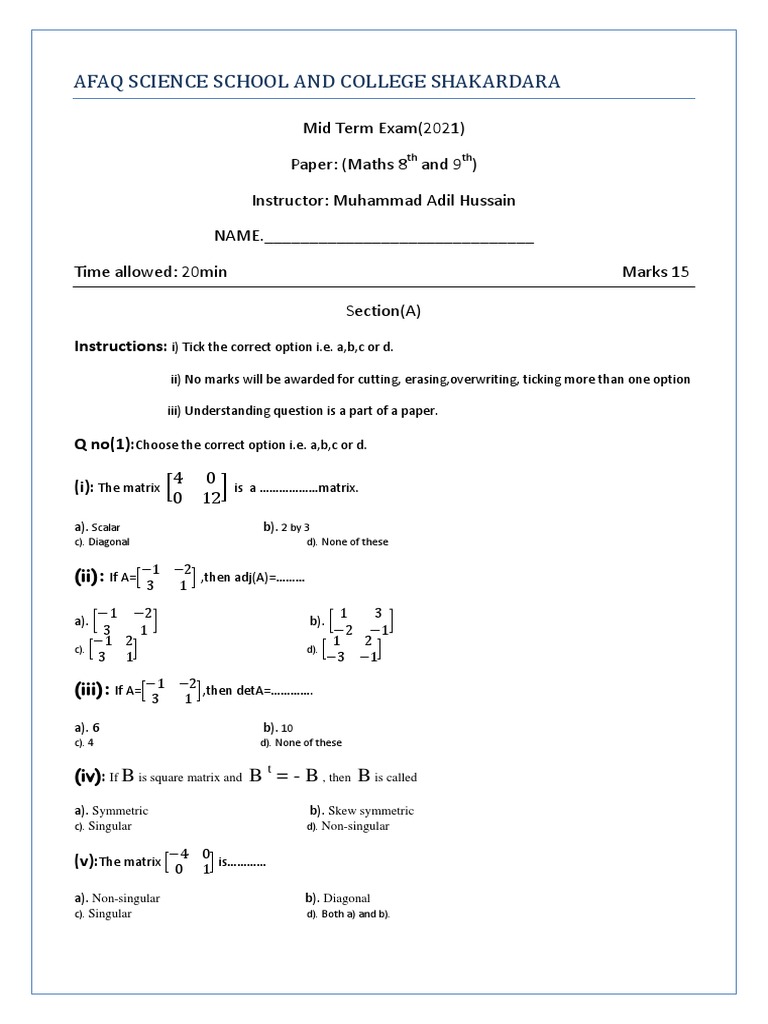 9th Math MCQs | PDF | Numbers | Rational Number