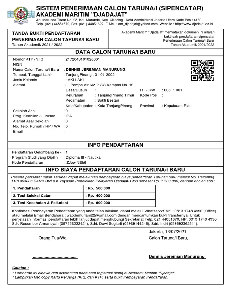 Sistem Penerimaan Calon Taruna/I (Sipencatar) : Akademi Maritim ...