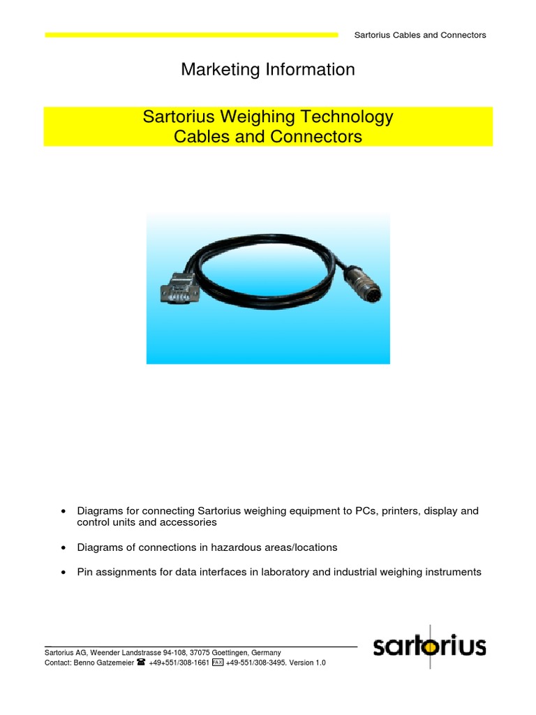 Marketing Information Sartorius Weighing Technology Cables and Connectors | PDF | Electrical ...