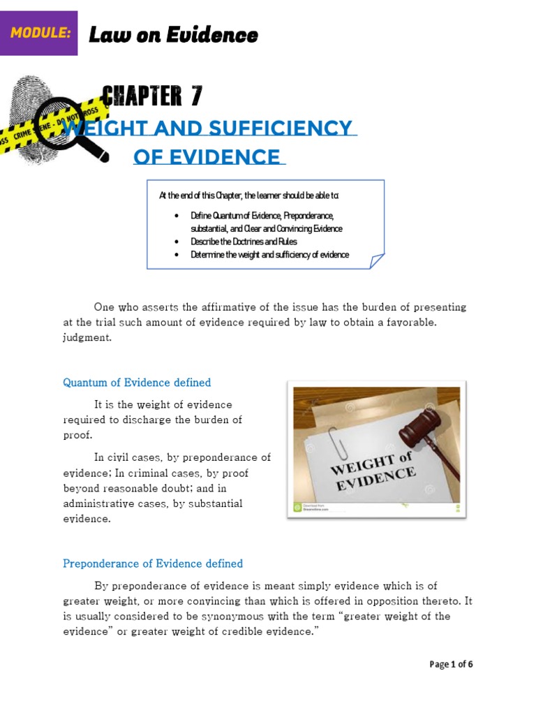 CHAPTER 7 - Weight and Sufficiency of Evidence | PDF | Burden Of Proof ...