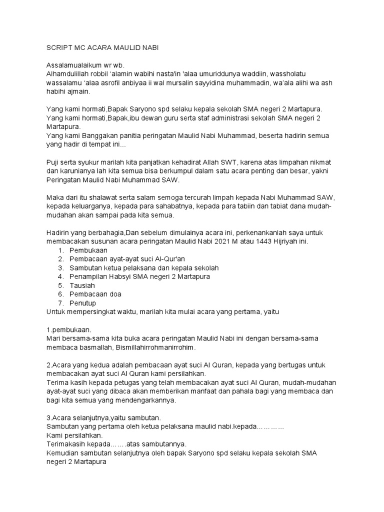 Script MC Acara Maulid Nabi | PDF