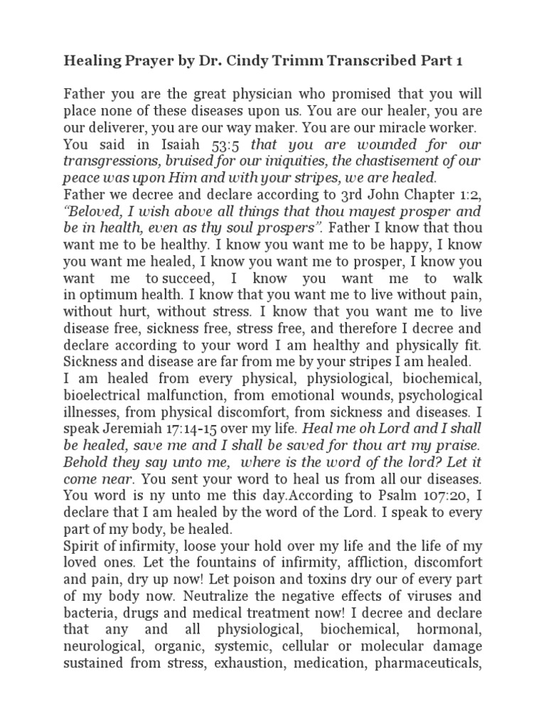 Healing Prayer By Dr Cindy Trimm Pdf Cancer Headache