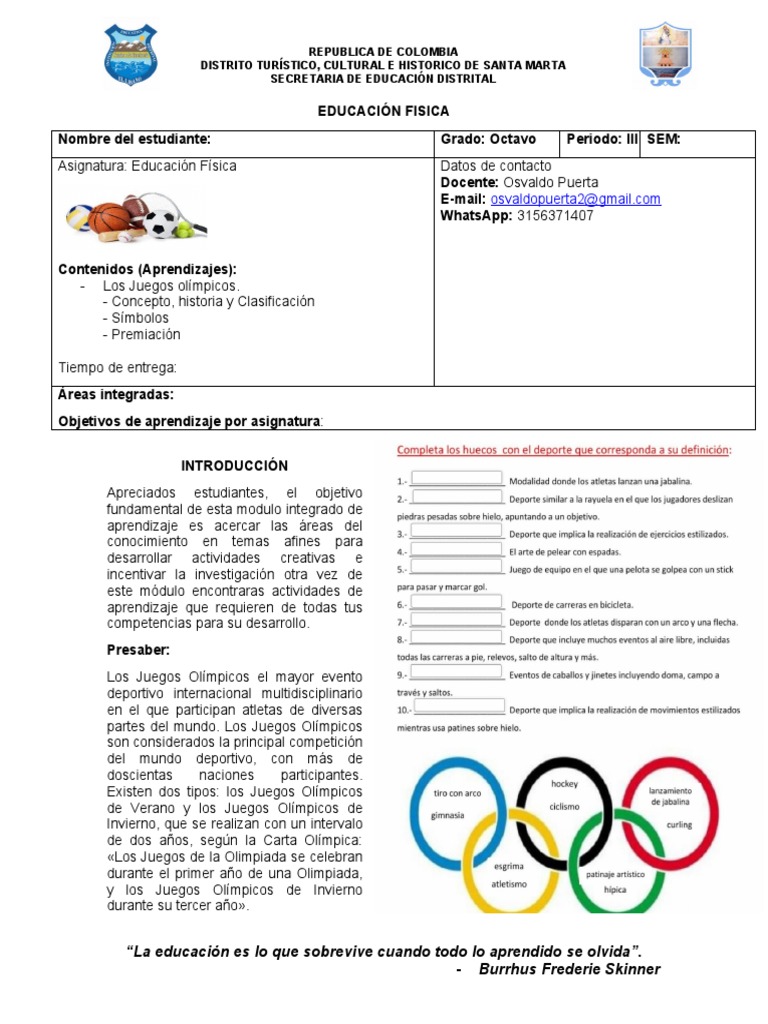 Educacion Fisica Guia 8 | Descargar gratis PDF | Juegos olímpicos ...