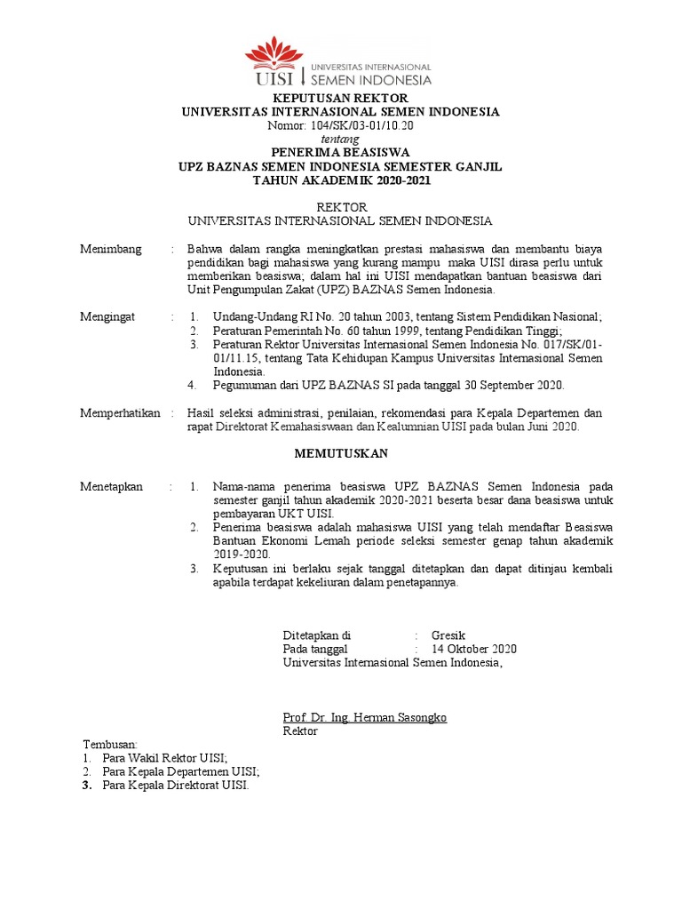 Penerima Beasiswa UPZ BAZNAS UISI 2020 | PDF | Sains & Matematika