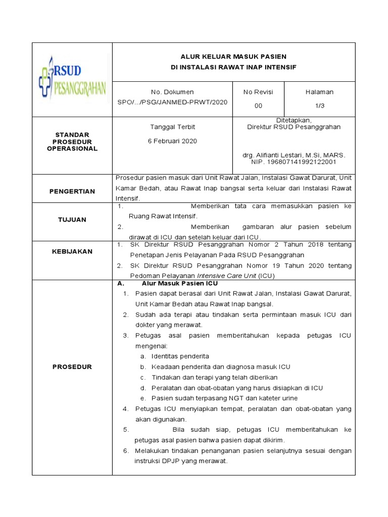 SPO Alur Keluar Masuk Pasien ICU | PDF