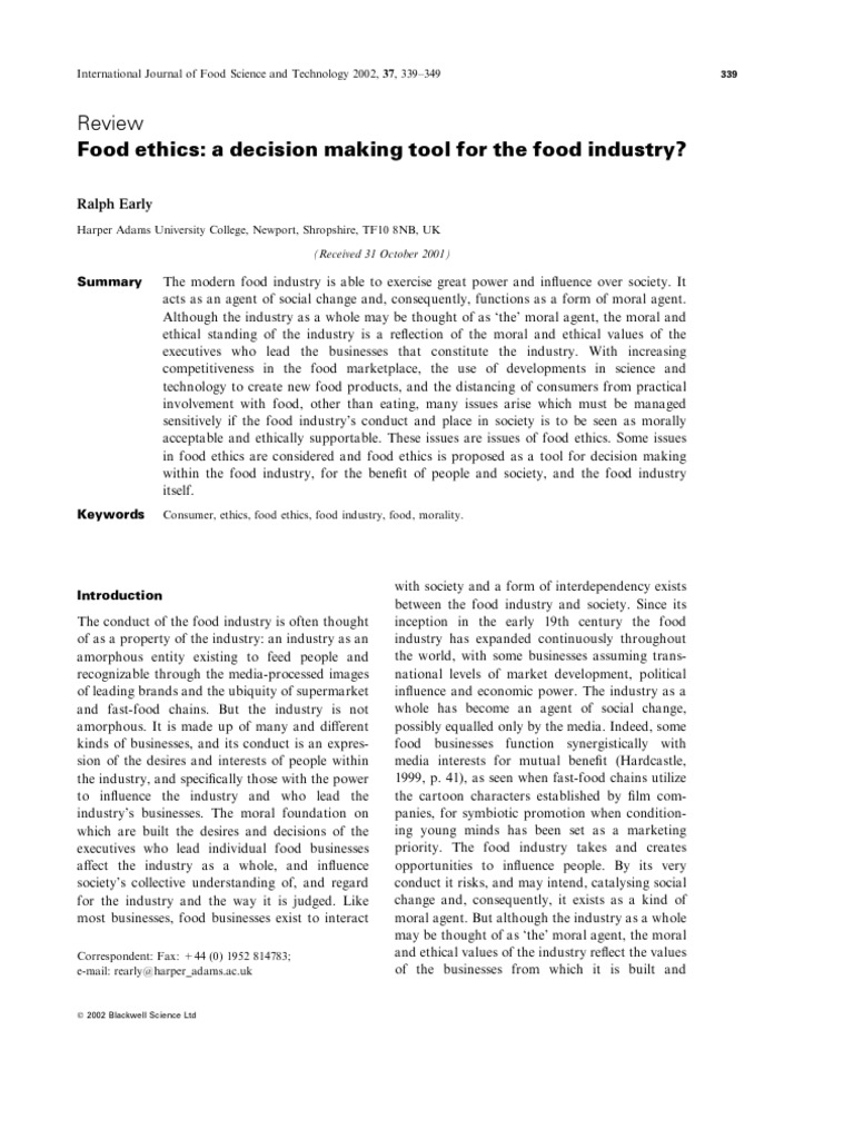 Review Food Ethics: A Decision Making Tool For The Food Industry? | PDF ...