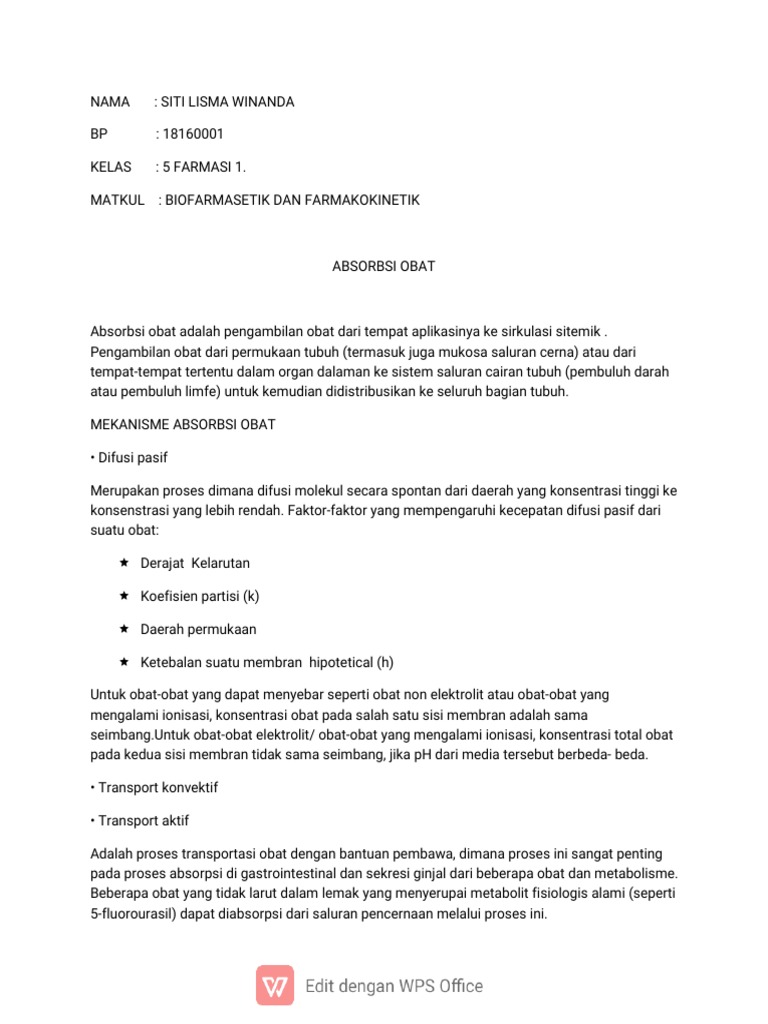 Absorbsi Obat (BF) Lisma | PDF