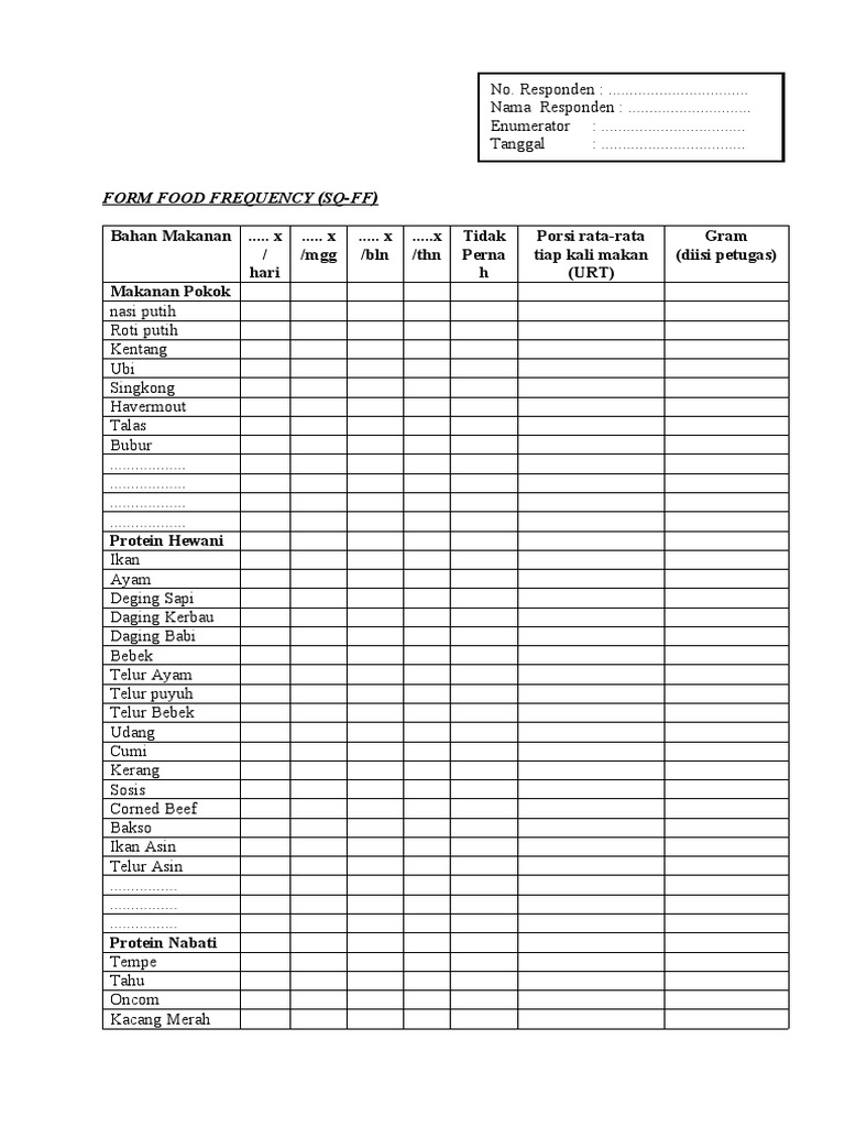 Formulir SQ-FFQ | PDF