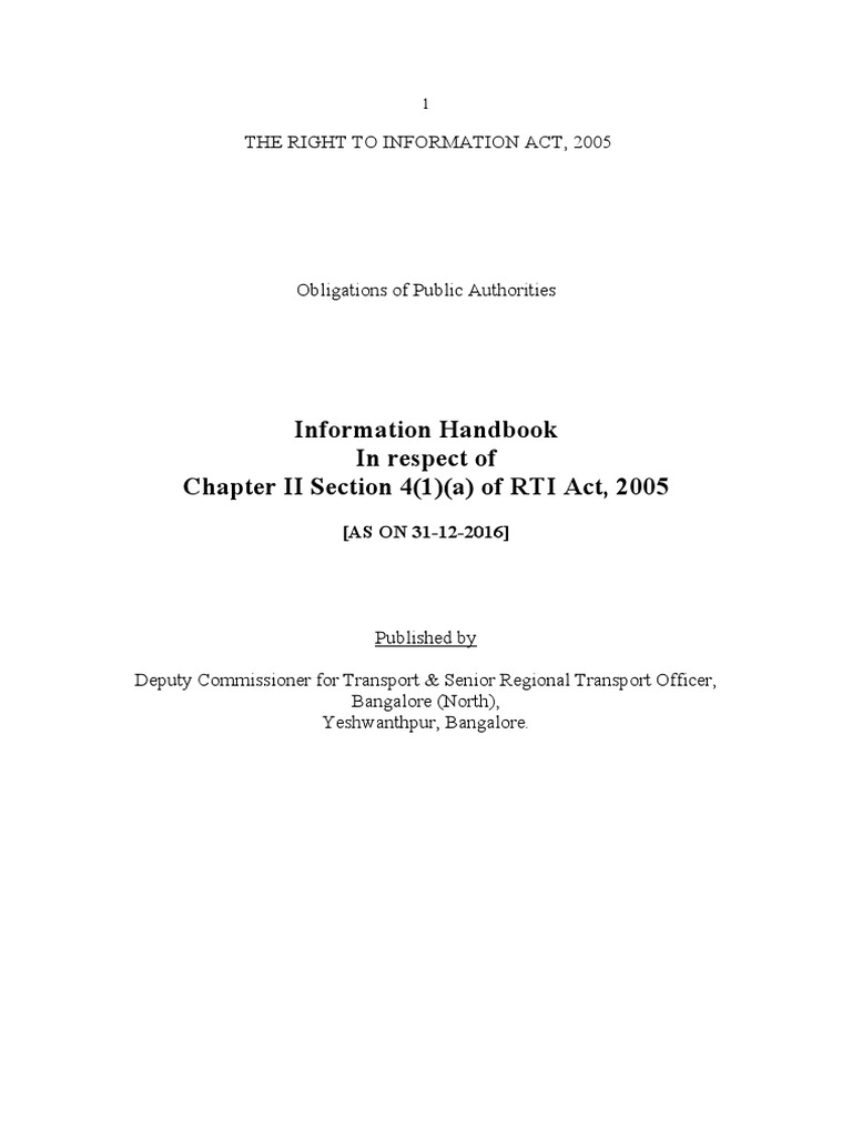 Information Handbook in Respect of Chapter II Section 4 (1) (A) of RTI ...
