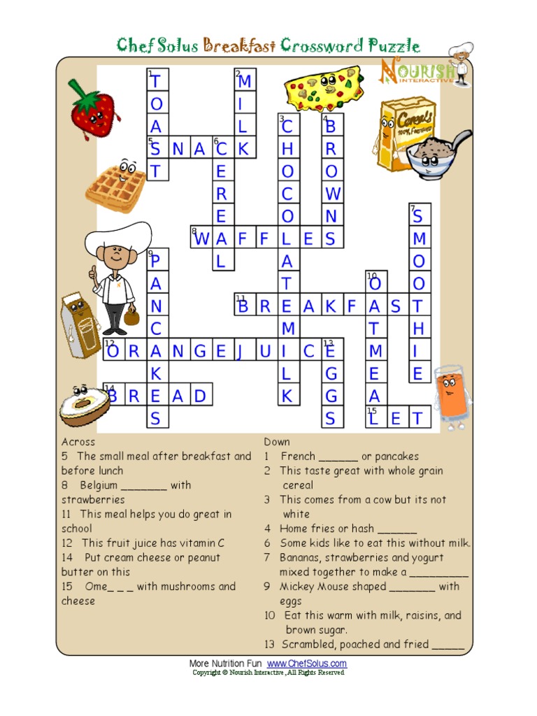 Crossword Puzzle Kids Healthy Words Breakfast AK | PDF