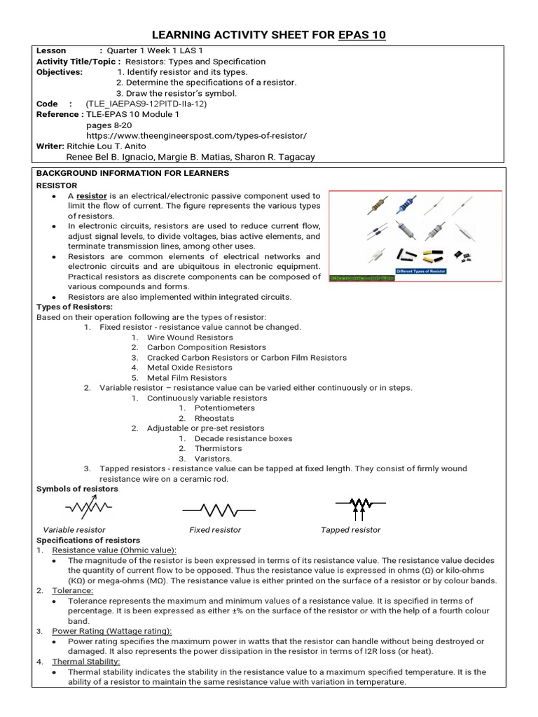 Learning Activity Sheet For Epas 10: Renee Bel B. Ignacio, Margie B. Matias, Sharon R. Tagacay ...