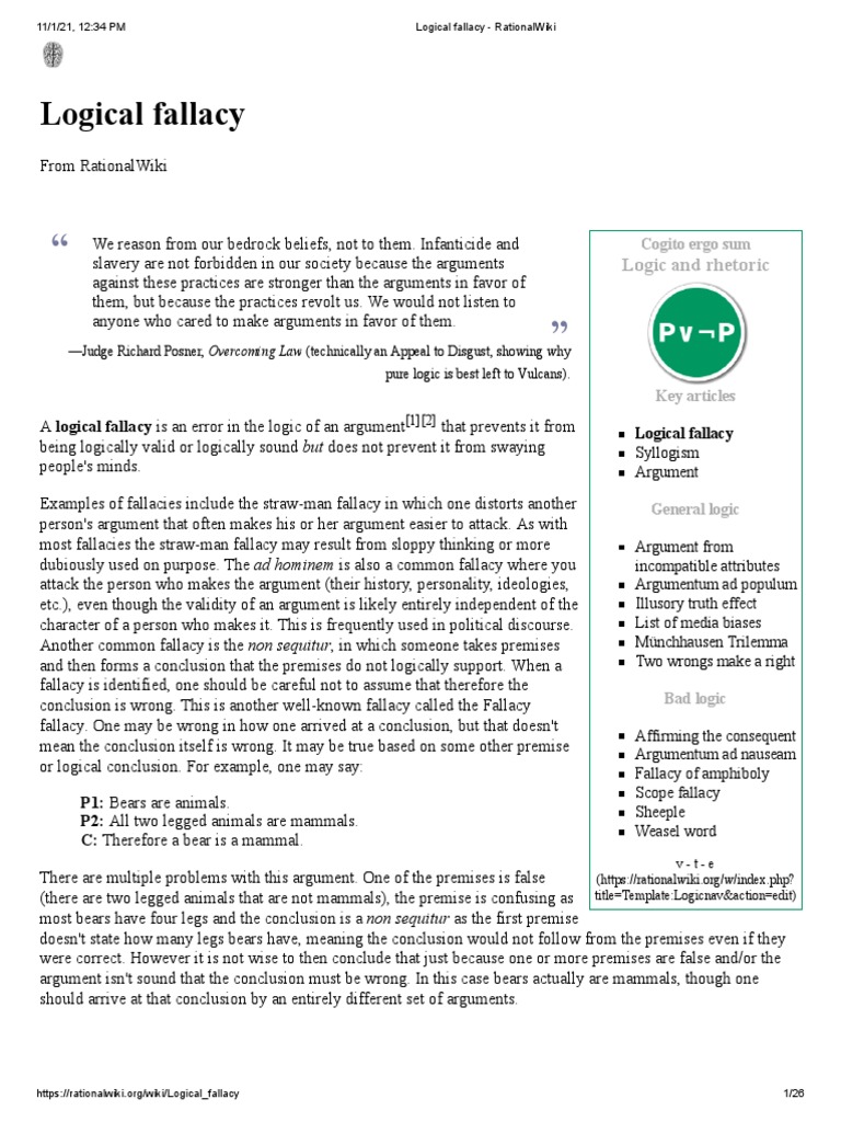 Logical Fallacy - RationalWiki | PDF | Fallacy | Argument