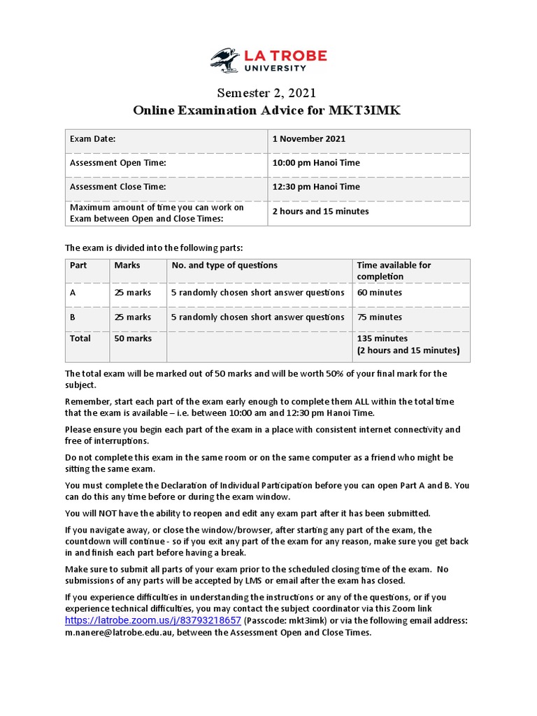 Online Exam Information Sheet | PDF | Turnitin | Test (Assessment)