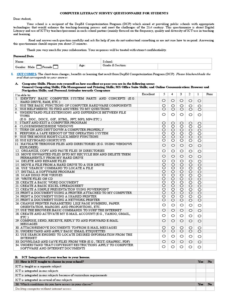 Oval That Corresponds To Your Answer.: I. Outcomes | Download Free PDF ...