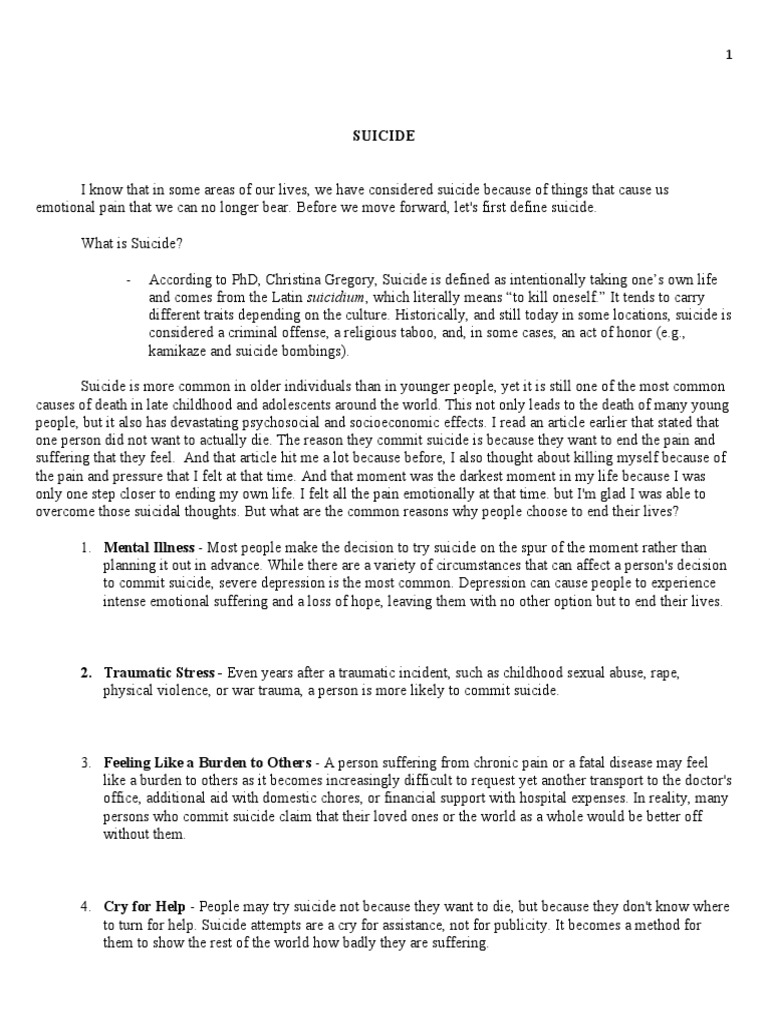 Academic Essay About Suicide | PDF | Suicide | Depression (Mood)