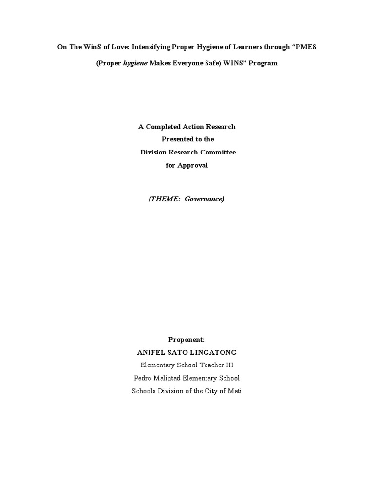 Promoting Proper Hygiene Among Learners: An Action Research on the ...