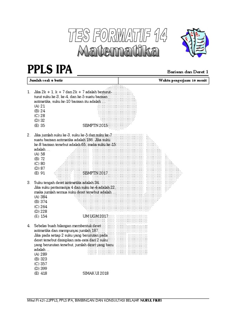TF14 - MATEMATIKA - PPLS IPA - Smt1 - TP2122 - Barisan Dan Deret 1 - Pekan12 | PDF