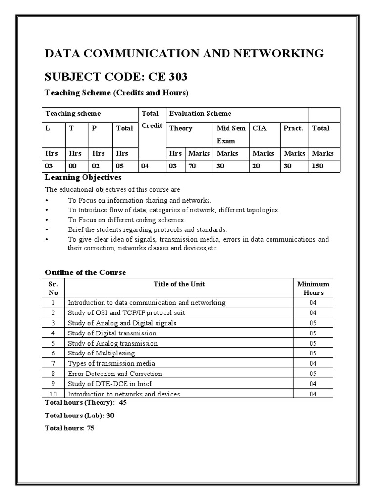 CE303 - Data Communication and Networking | PDF | Data Transmission | Computer Network