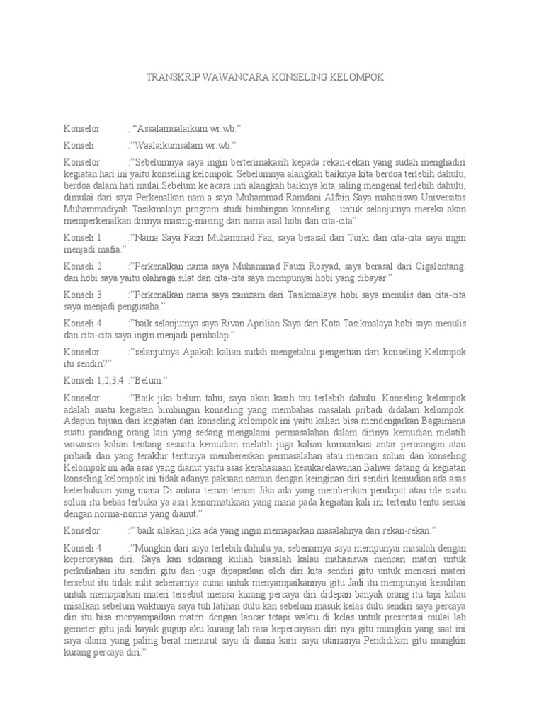 Transkrip Wawancara Konseling Kelompok | PDF