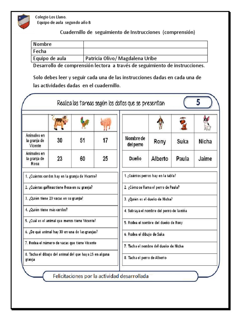 Cuadernillo de Seguimiento de Instrucciones | PDF | Crecimiento ...