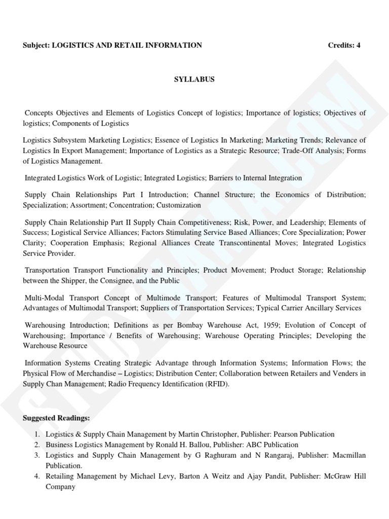Subject: Logistics and Retail Information Credits: 4 | PDF | Logistics ...