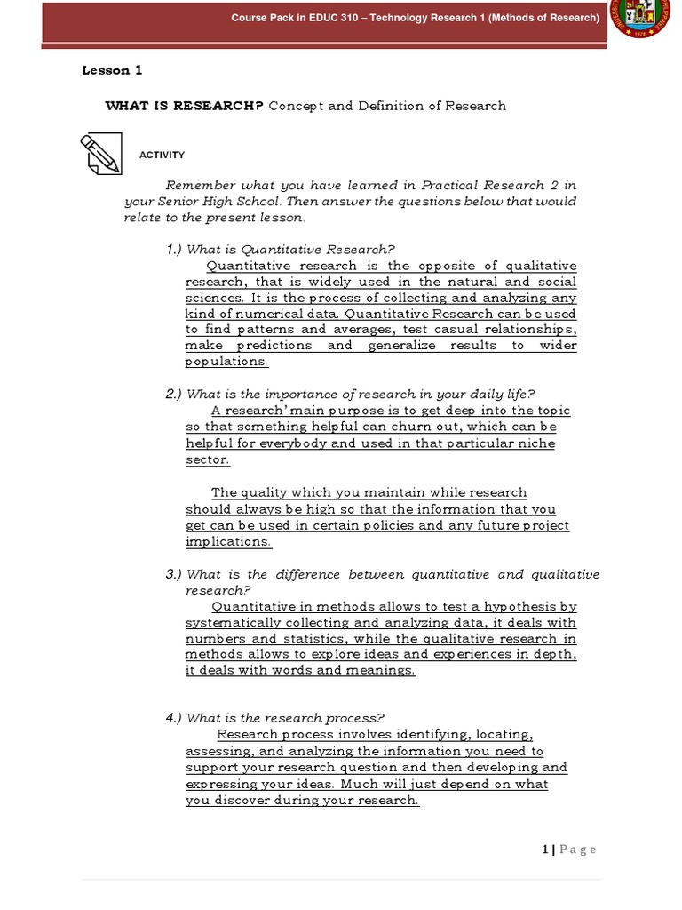 Lesson 1 - Dacula Irish D. Btvted Css-3a | PDF | Quantitative Research ...