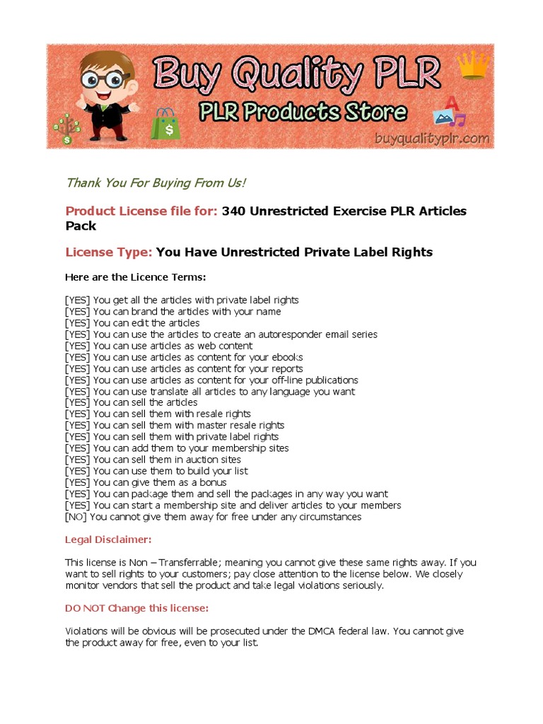 Unrestricted Exercise PLR Articles License | PDF | Cyberspace | Mass Media